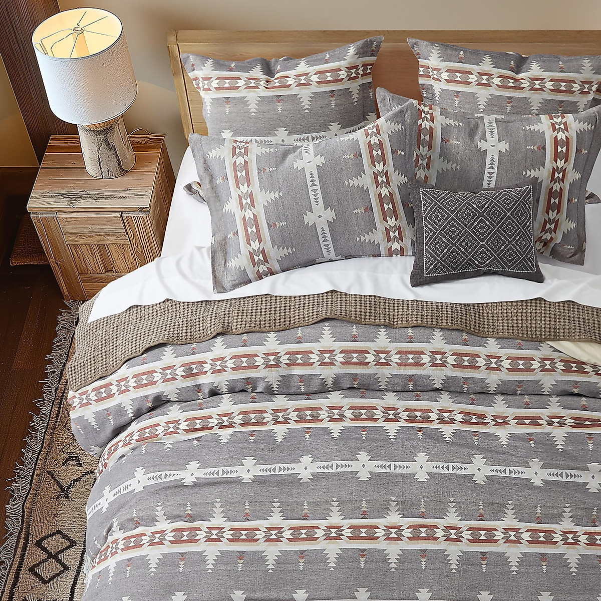 Levtex Home - Corrales Duvet Cover Set - King Duvet Cover + Two King Pillow Shams - Aztec - Grey, Brick Red, Cream and Taupe - Duvet Cover (106 x 94in.) and Pillow Shams (36 x 20in.) - Cotton