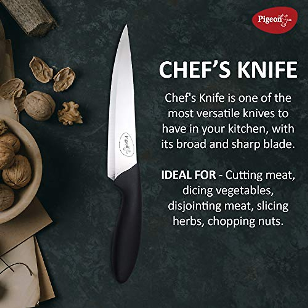 Pigeon 3-Piece Knife Set with Contoured Handle, Utility, Paring & Chef's Knife Set for Kitchen, Razor-Sharp Stainless Steel Blades, Lightweight, Dishwasher Safe, Ideal For Meat, Veggies, Herbs & Nuts