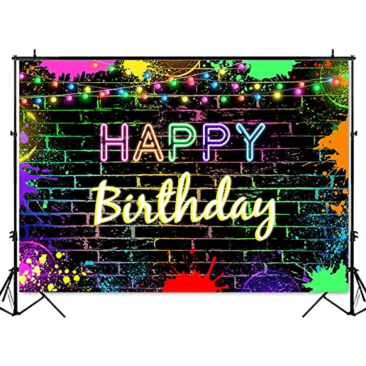 Mocsicka Glow Birthday Backdrop Neon Glow in The Dark Party Decoration Glow Crazy Rainbow Birthday Photo Backdround Photo Prop (Glow deign but Not Glow) (7x5ft (82x60 inch))