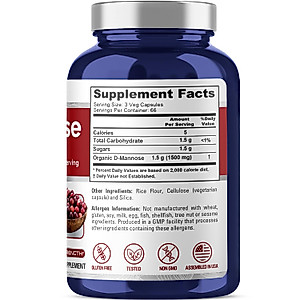 NusaPure D-Mannose 1500 mg per Serving - 200 Vegetarian Capsules (Organic, Non-GMO, Gluten-Free)