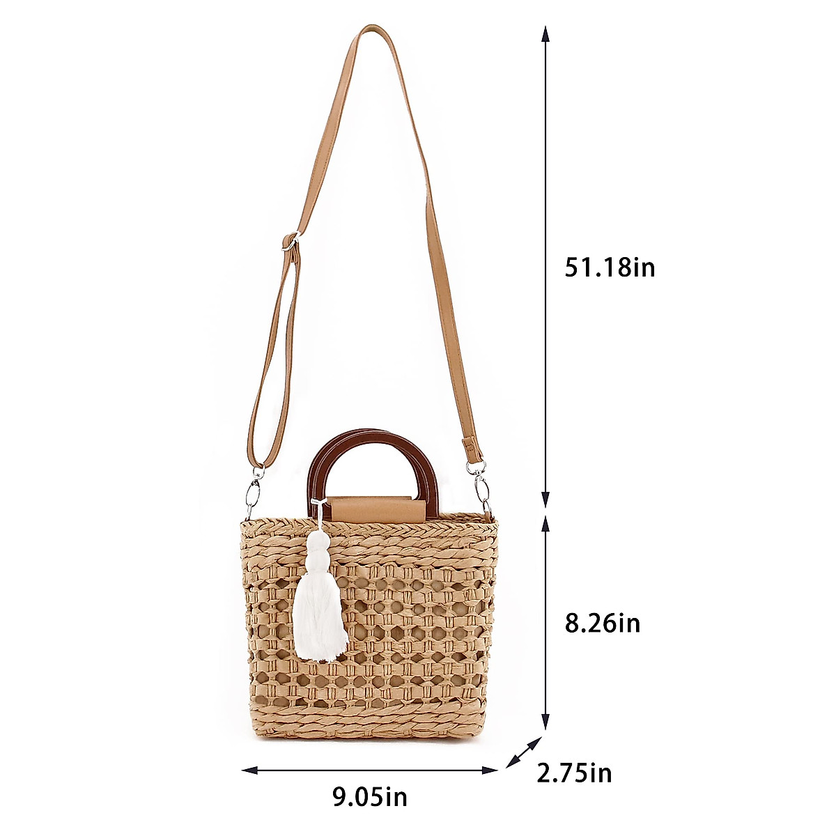 Monanoat Handwoven Straw Basket Bag with Top Handle Summer Beach Rattan Crossbody Bag Tote Handbag for Women