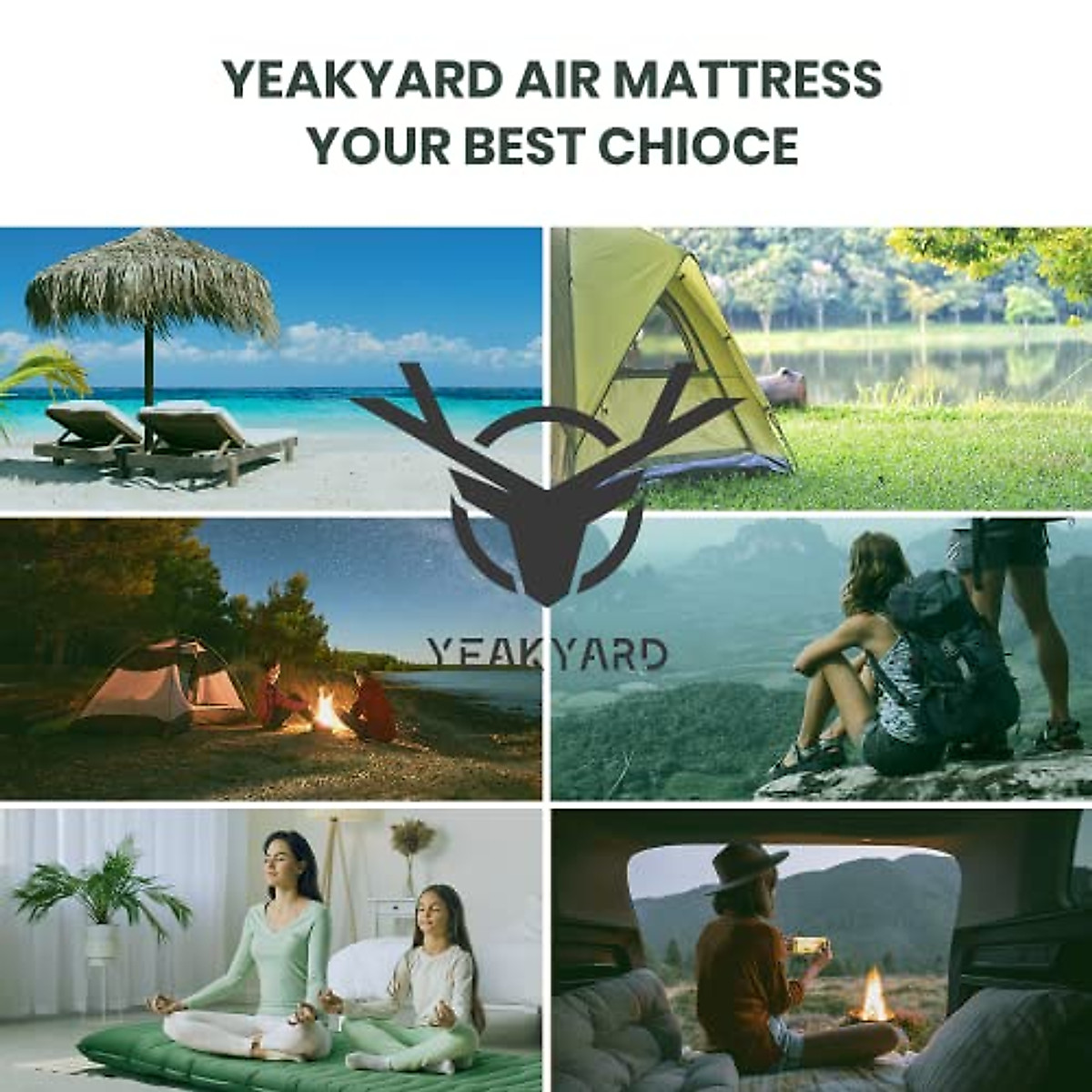 YEAKYARD Self Inflating Sleeping Pad for Camping, 4" Ultra-Thick Camping Mattress with Pillow Built-in Foot Pump Camping Sleeping pad for Backpacking, Hiking, Portable Camping Pad