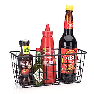 Hanging Kitchen Baskets Adhesive Sturdy Wire Storage Baskets with Kitchen Food Pantry Bathroom Shelf Storage No Drilling Wall Mounted,Black,4 Pack