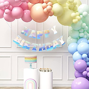 RUBFAC Pre-Strung Iridescent Happy Birthday Banner- NO DIY - Shiny Happy Birthday Banner Sign, Changeable Garland Bunting Banner for Birthday Party Decorations