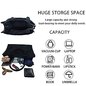 MOAIXUP Canvas Tote Bag for Women, Travel Crossbody Bag, Handbag for School and Office(black, Medium)