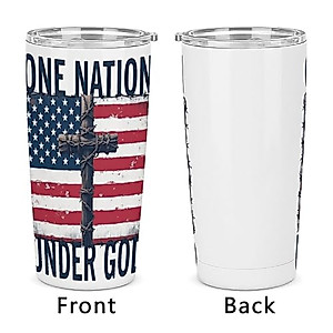 One Nation Under God Cross 20 OZ Stainless Steel Tumbler Travel Car Coffee Mug with Straw Lid Cleaning Brush Coffee Tumbler Mug for Women Men