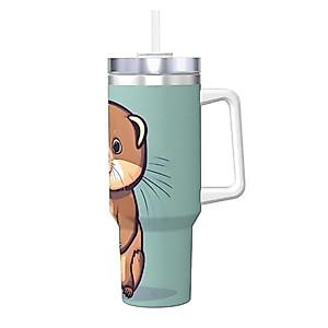 HULIBIN Cartoon Cute Otters Print Double Deck Stainless Steel Travel Coffee Cup With Lid 40 Oz Ice Bully Cup