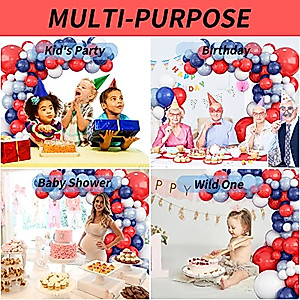 Red Blue White Balloons Garland Arch Kit Navy Blue Pearl Light Blue Red White Latex Balloon for Superhero Birthday Baseball Party Supplies Nautical Britain Sporting Events National Day Decoration