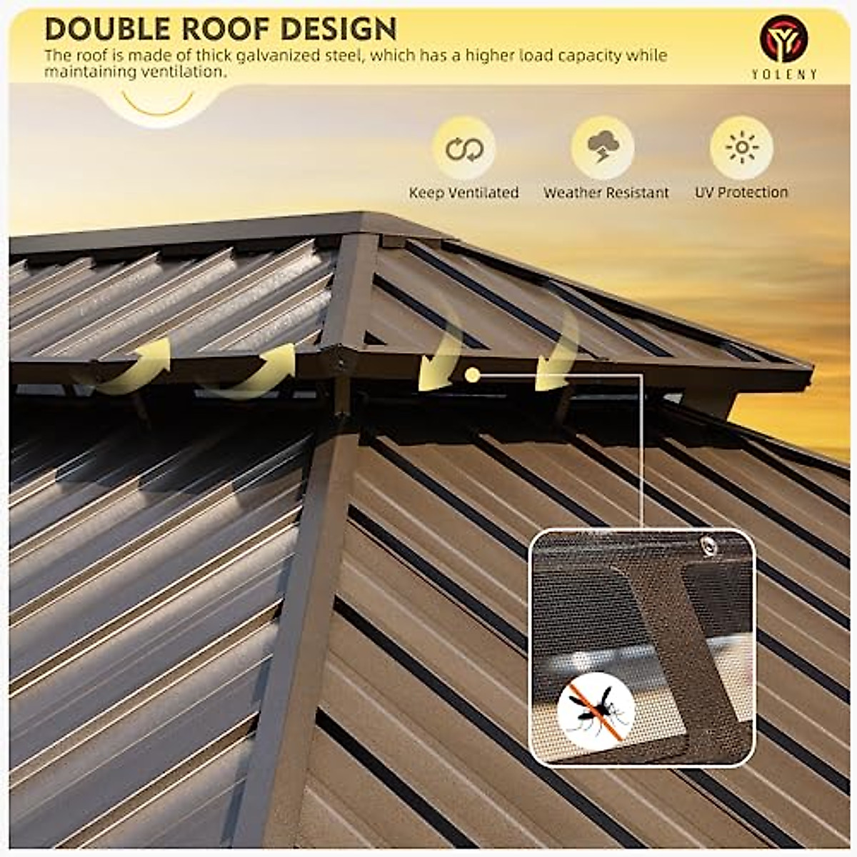 YOLENY 12' x 14' Gazebo, Hardtop Gazebo with Aluminum Frame, Double Galvanized Steel Roof, Curtains and Netting Included, Metal Gazebos Pergolas for Patios, Garden, Lawns, Parties