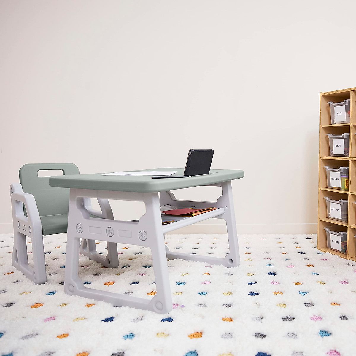 ECR4Kids Toddler Plus Desk and Chair, Kids Furniture, Grey/Light Grey