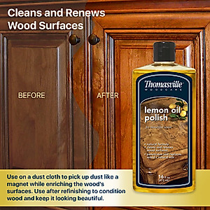 THOMASVILLE LEMON OIL POLISH - Natural Lemon Scented Wood Cleaner & Furniture Polish, Cleans, Renews, Restores & Rejuvenates Wood Surfaces, Protects Wood from Drying or Cracking, Leaves a Shiny Finish, 16oz