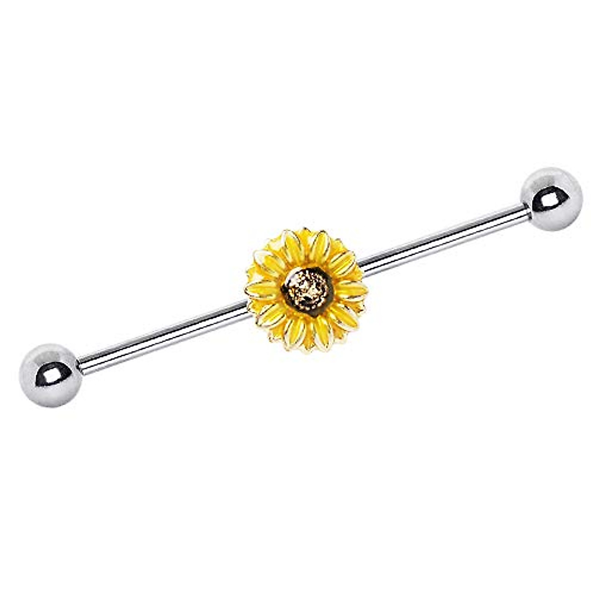 Amelia Fashion 14 Gauge Sunflower Industrial Barbell 316L Surgical Stainelss Steel (Sunflower)
