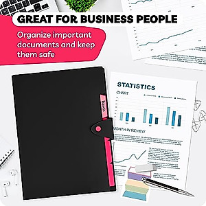 Accordion File Organizer - Expanding File Folder - File Folder Organizer - (5 Pockets, Plastic, for 8.5 x 11) - Expandable File Folder - Accordion Folder (Black)