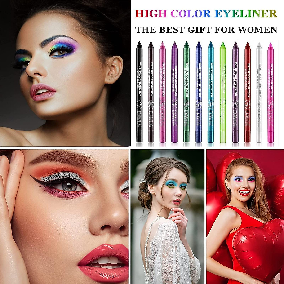 Geruicee 12 Colors Eyeliner Pen Set,Glitter Eyeliner Pencil,Pearl Eyeliner Pencil Waterproof Colored Eyeliners Long-Lasting Professional Eye Makeup Set for Women