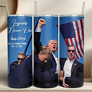 Aclinko Legends Never Die, Trump Fight 2024 Tumbler, Trump Pennsylvania Rally, Trump Fight 20oz Skinny Tumbler, Patriotic Birthday Gifts for Women, Republican Tumbler Cups
