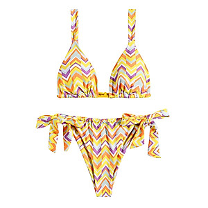 ZAFUL Women's Bikini Sets Triangle Smocked High Cut Sexy Brazilian Swimsuits O Ring Cutout Two Piece Bathing Suits