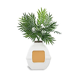 Good Pet Stuff, The Courtyard Hidden Litter Box, Artificial Plants & Enclosed Square Cat Planter Litter Box, Vented & Odor Filter, Easy to Clean, White Birch