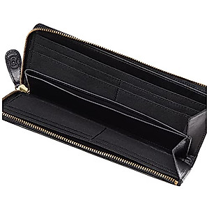 Sanrio Hello Kitty No.87062 Women's Wallet, Genuine Leather, Cowhide Leather, Long Wallet, Large Capacity, Thin, Long, Holds a Lot of Items, Ribbon Motif, L-Shaped Zipper, Long Wallet, Black