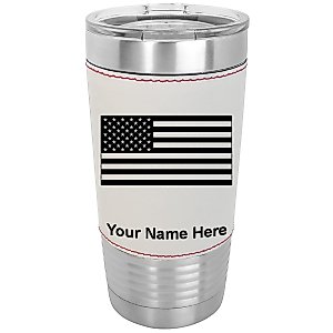 LaserGram 20oz Vacuum Insulated Tumbler Mug, Flag of the United States, Personalized Engraving Included (Faux Leather, Baseball Style)