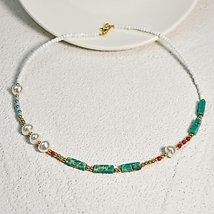 Irregular Green Turquoise Necklace,Irregular Pearl Shape Necklace,Bohemian Necklace,Handmade Single Layered Necklaces for Women