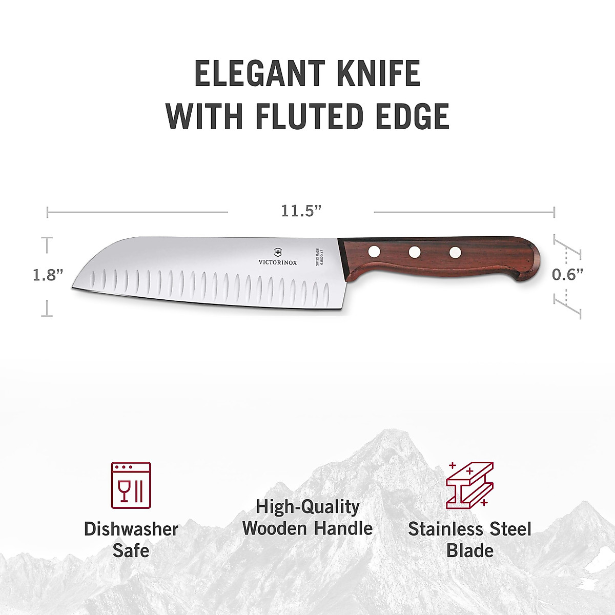 Victorinox 6.7-Inch Wood Santoku Knife with Fluted Edge