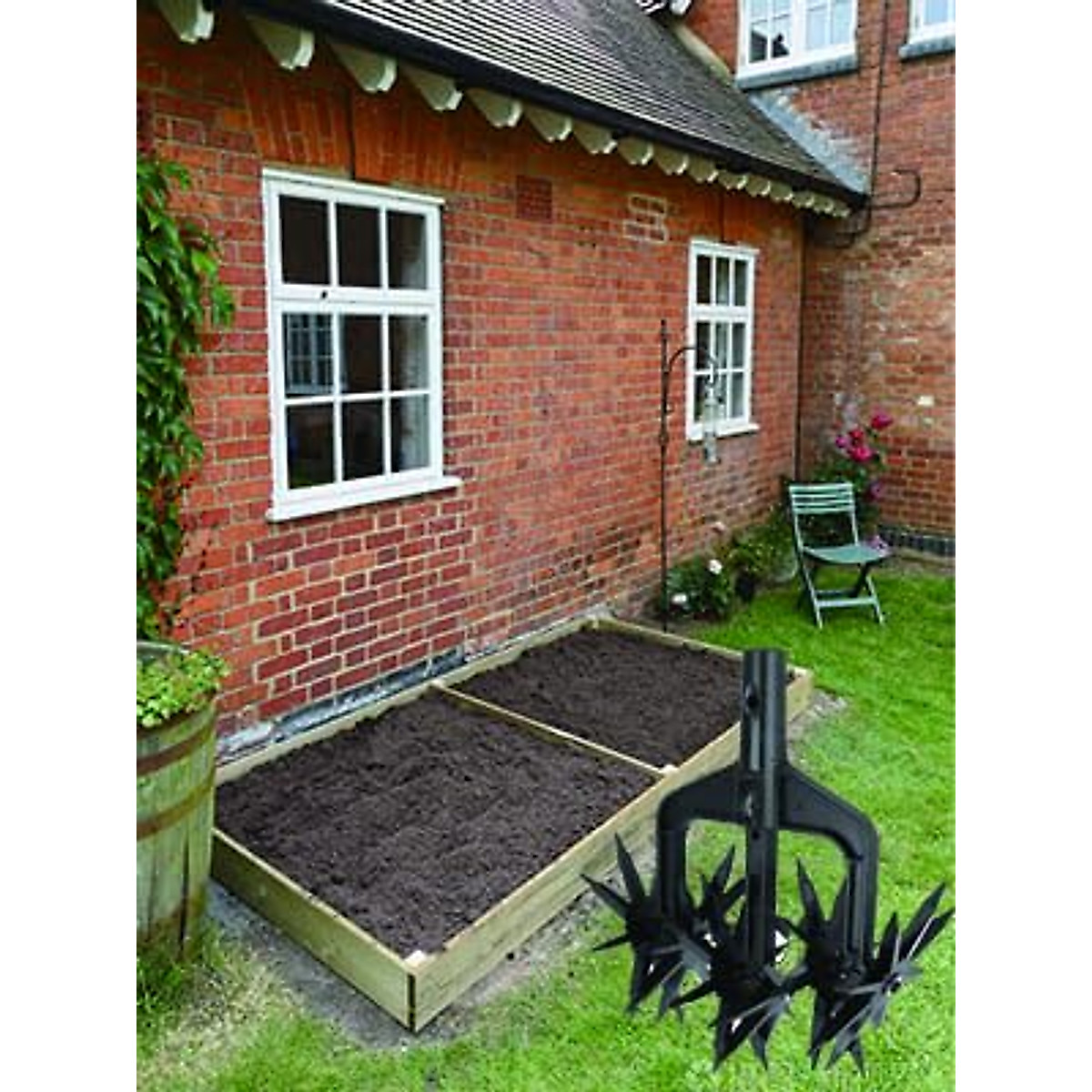 OKJHFD Adjustable Rotary Cultivator, Manual Tiller Garden Soil Scarifier,Wear Resistant 2 in 1 Ventilated Scarifier Heavy Duty Weeder Tool for Garden,Manual Cultivator