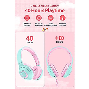 Picun E5 Kids Wireless Headphones with Microphone, Bluetooth 5.0 Over Ear Wireless Kids Headphones with Volume Control 85dB/93dB, 40H Playtime, Sharing Function, for School/iPad/Tablet/Boys/Girls
