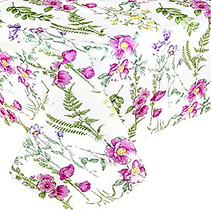 Newbridge Easter Wildflower Fields Floral Vinyl Flannel Backed Tablecloth, Spring Wild Flowers Easy Care Vinyl Tablecloth with Flannel Backing, 60 Inch x 120 Inch Oblong/Rectangle