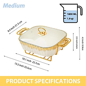 Durx-litecrete Role Warming Trays for Food, Ceramics Chafers, and Buffet Warmers Sets, Gold Plating Serving Dishes (Medium 1.9 quarts)