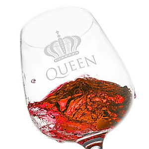 DU VINO Queen Funny Novelty Wine Glass - 12.75 oz. - Humorous Present for Mom, Women, Friends, or Her - Bridal Shower, Engagement or Wedding Favor - Made in USA