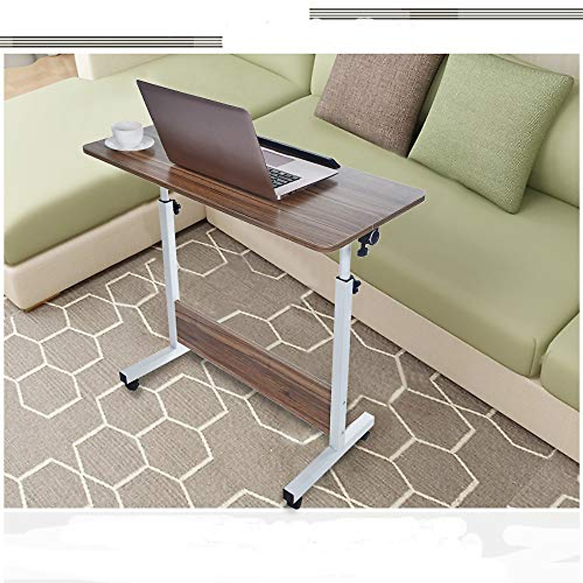 Bed Side Table for Eating and Laptops,Wooden Computer Desk with Wheels Adjustable Height Lifted and Foldable 80cm50cm for Household (Yellow)