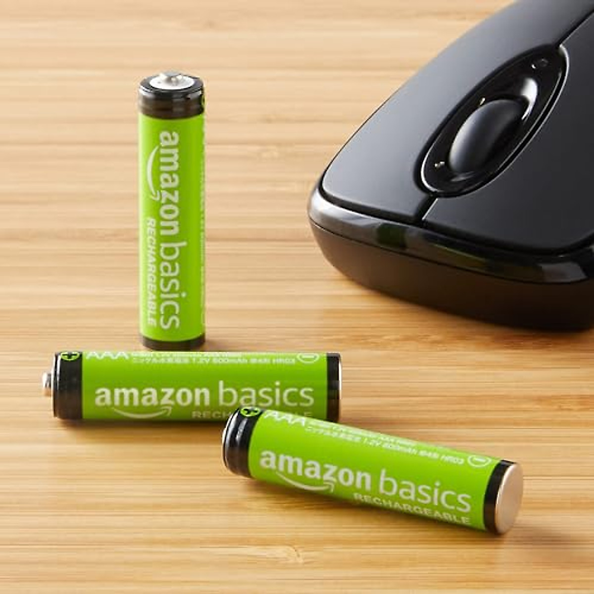 Amazon Basics 12-Pack Rechargeable AAA NiMH Performance Batteries, 800 mAh, Recharge up to 1000x Times, Pre-Charged