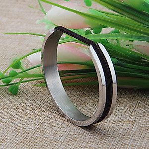 Zuo Bao Handstamped Inspirational Message Hair Tie Bracelet Stainless Steel Grooved Cuff Bangle for Women