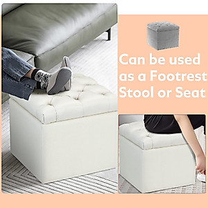 JOMEED 17 Inches Storage Ottoman Cube Set of 2, Linen Fabric Ottoman with Storage for Bedroom, Living Room, Dorm, Button Tufted, No Assembly Required(Beige-2)