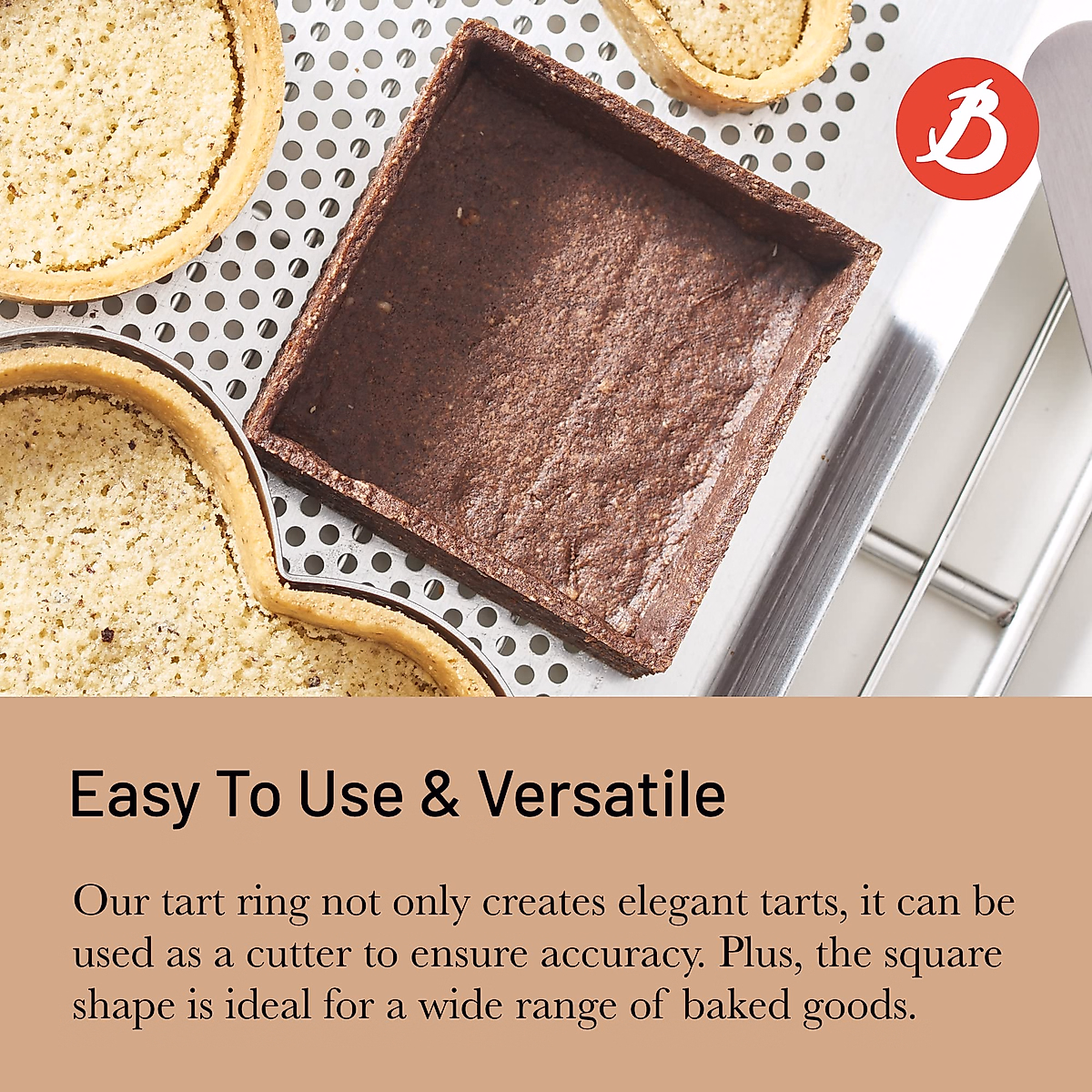 de Buyer Perforated Square Tart Ring - L: 2.75” x H: 0.8” - Perfect for Baking Beautifully Crisp Tarts - Easy to Use & Clean - Made in France