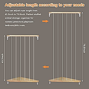 Telihel Stuffed Animal Storage Wood Soft Toy Shelf with Adjustable Length Large Corner Plush Toys Holder for Nursery Play Room Bedroom Kid Room (Natural)