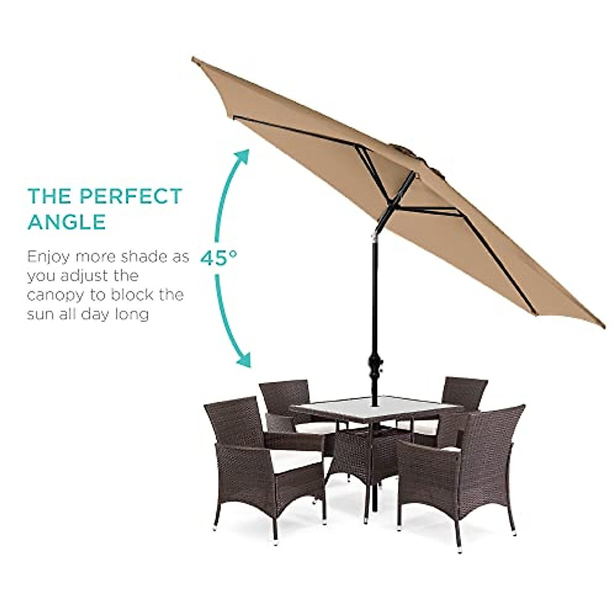 Best Choice Products 10ft Outdoor Steel Polyester Market Patio Umbrella w/Crank, Easy Push Button, Tilt, Table Compatible - Tan
