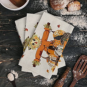 Fall Kitchen Towels Set Happy Fall Y'all Thanksgiving Dish Towel Scarecrow Dishcloths 2 Pack,Absorbent Soft Cotton Dish Cloths Tea Towels Fall Seasonal Decoration Hand Towels Set