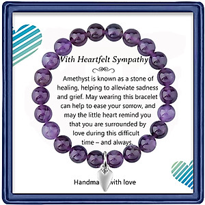 Haoze Sympathy Gift for Loss of Mom, Remembrance Bracelet Sympathy Memorial Gifts for Loss of Mom Mother Father Pet Grief Jewelry Bereavement Condolence Gifts(Purple Amethyst)