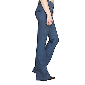 Kimes Ranch Women's Lola Casual Western Mid-Rise Waist Trouser Fit Wide Flare Leg Tri-Blend Denim Blue Jeans, 0-34