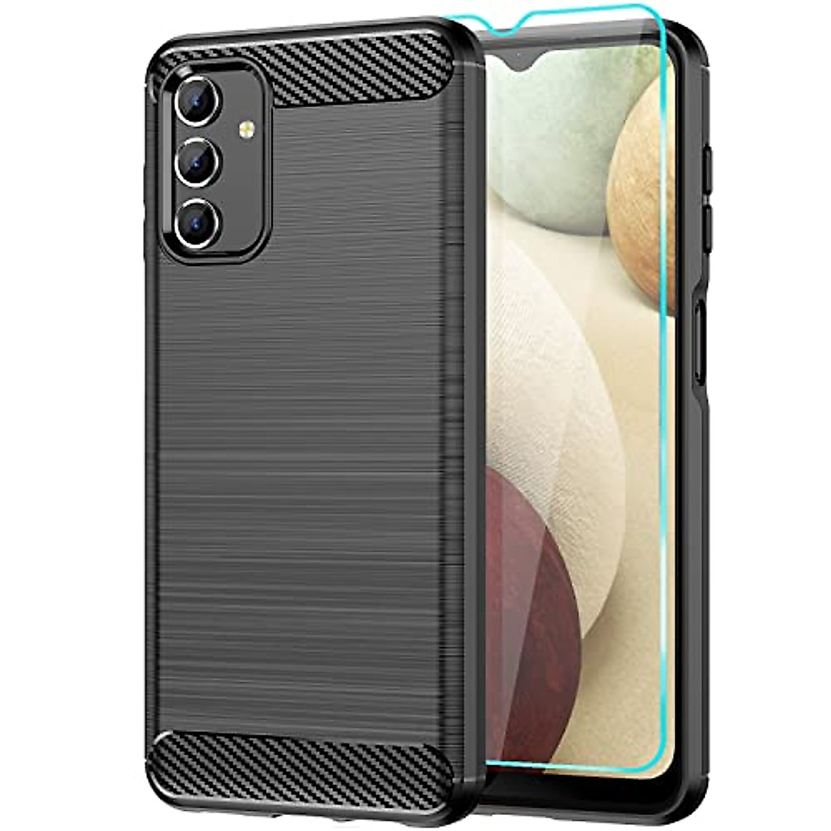 Samsung A13 5G Case,Galaxy A13 Case,with HD Screen Protector,Shock-Absorption Flexible TPU Bumper Cove Soft Rubber Protective Case for Samsung Galaxy A13 5G (Black Brushed TPU)