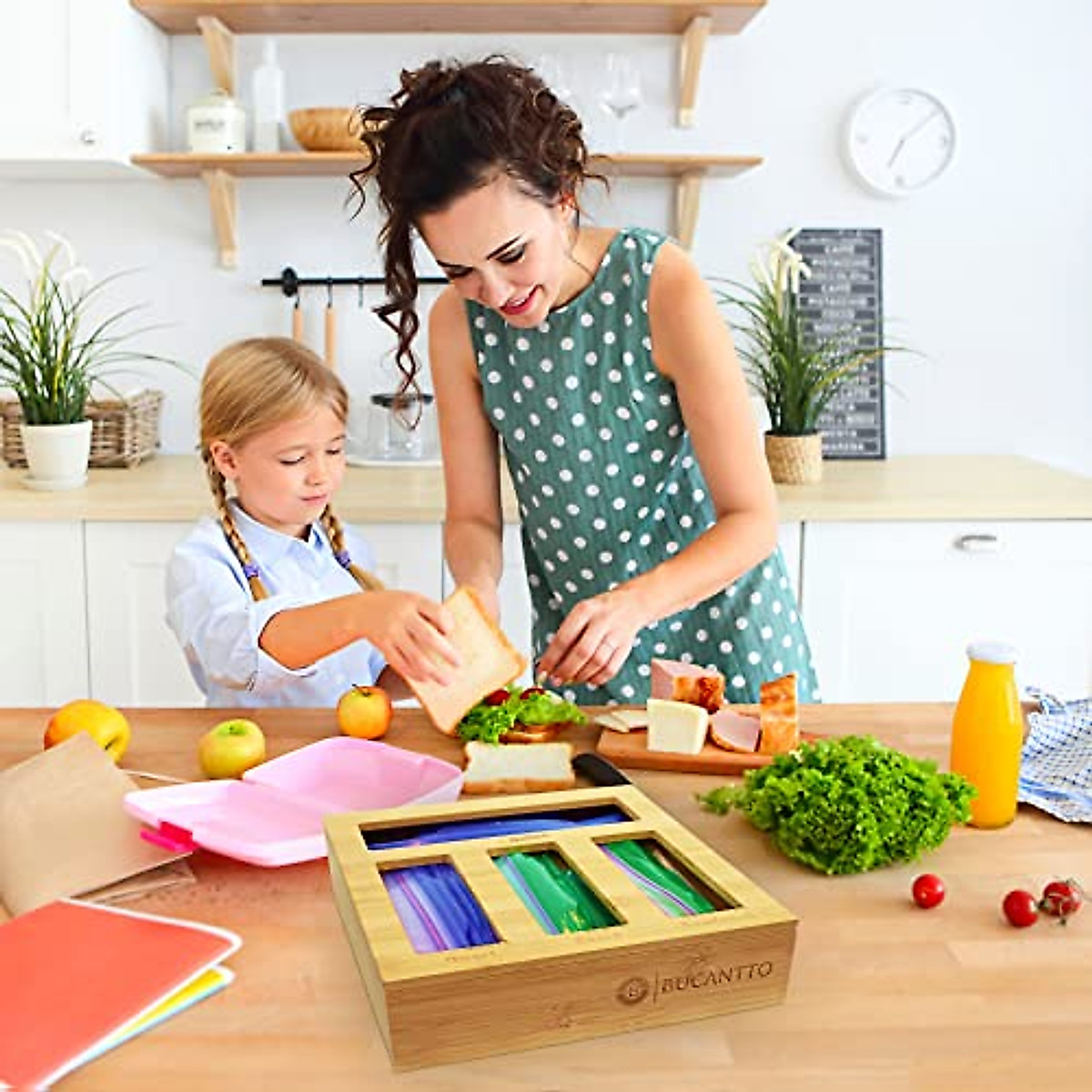 Bucantto Bamboo Food Storage Bag Organizer for Drawer, Compatible with Ziplock and Most Other Brands for Gallon, Quart, Sandwich & Snack Size Bags