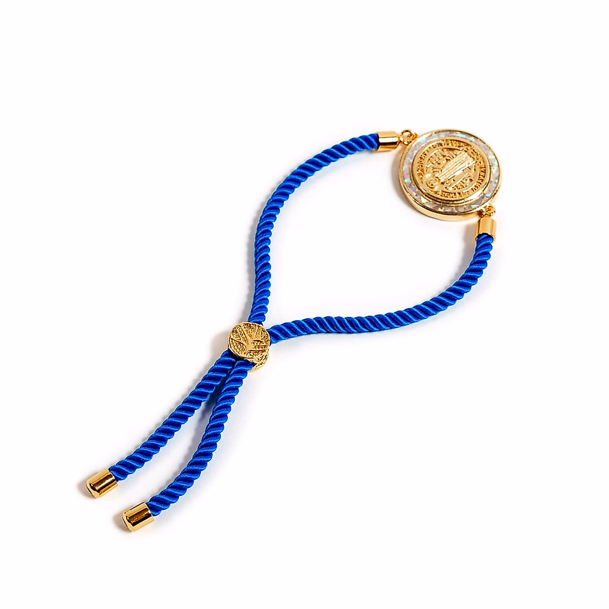 Alea Collection Catholic Blessed Saint Benedict Medal 18K Gold Plated Bracelet Blue String Religious Jewelry