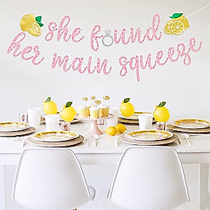 She Found Her Main Squeeze Banner, Lemon Themed Shower, Couples Bridal Shower,Bachelorette Party, Lemon Theme Bridal Shower Party Decorations,Pre-strung, Pink Glitter
