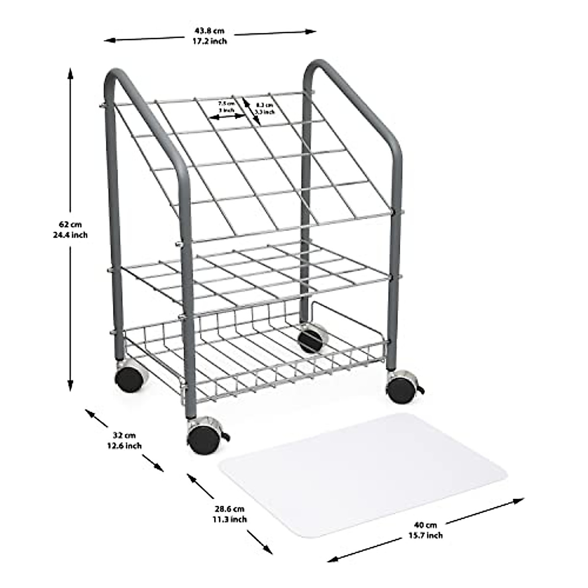 Sherfire Wire Roll File with Casters - 20 Slots, Matte Gray Steel Trolley for Large Documents - Complete with All Assembly Parts and Bright Sticky Notes