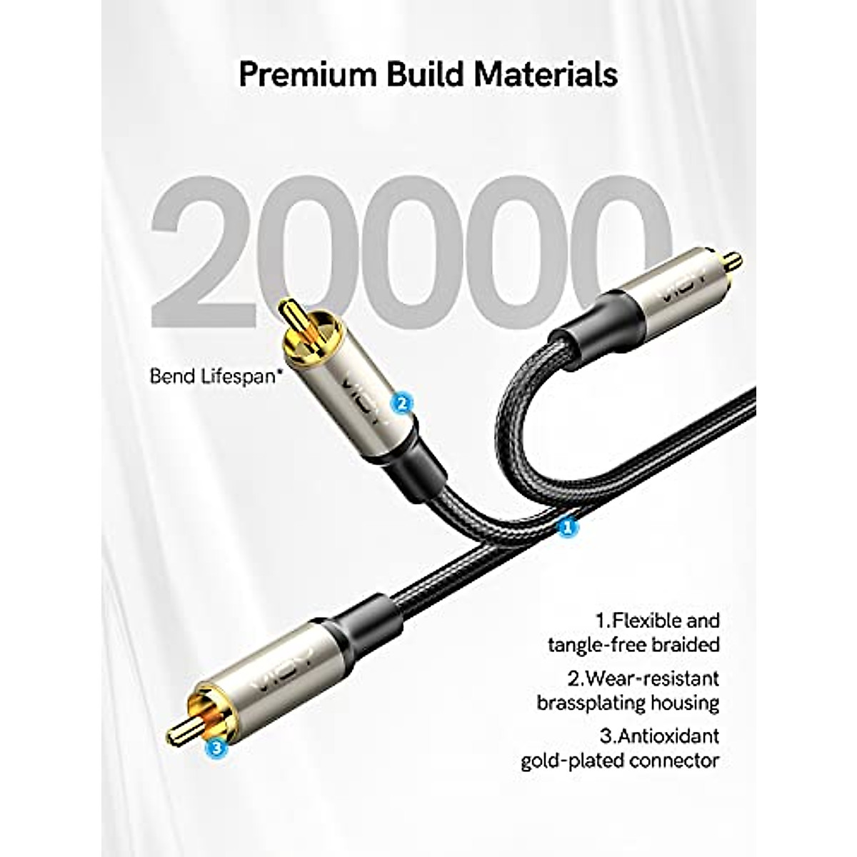 VIOY Coaxial Digital Audio Cable (3.3FT/1M), [Gold-Plated & Braided] Subwoofer Cable RCA Male to Male HiFi 5.1 SPDIF Stereo Audio Cable for Home Theater, HDTV, Amplifier Speaker Soundbar