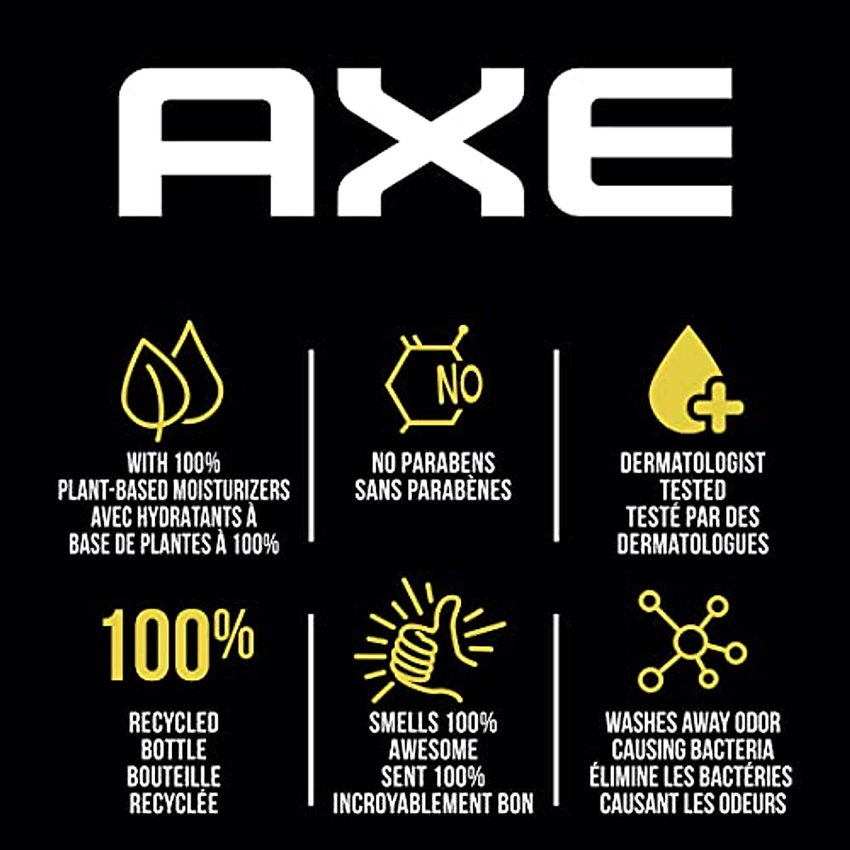 AXE Body Wash Black 4 Count 12h Refreshing Scent Cleanser Frozen Pear & Cedarwood Men's Body Wash with 100% Plant-Based Moisturizers 16 oz