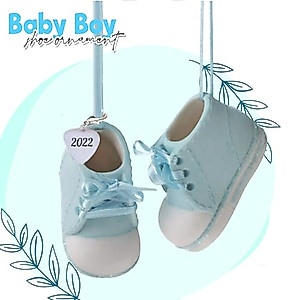 Baby Boy Shoe Personalized Ornament Babys First Christmas Ornament 2022 Blue Booties for New Parents, Birth, Baby Shower, Babys First Christmas Ornament 2022 Can be Personalized - with Gift Box
