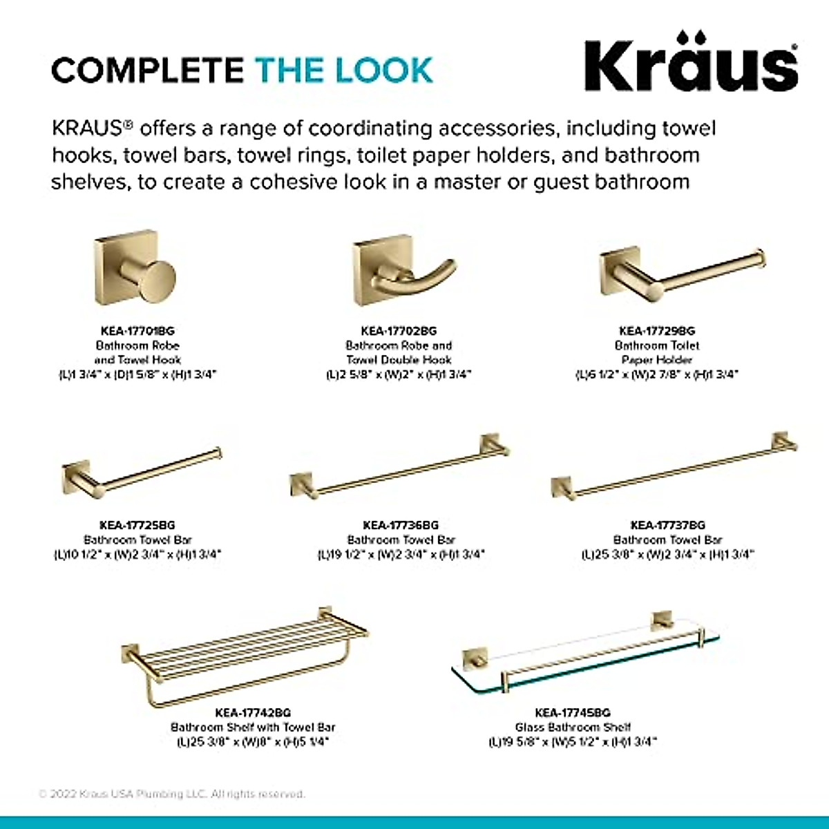 Kraus Ventus Glass Bathroom Shelf with Rail, Brushed Gold Finish, KEA-17745BG
