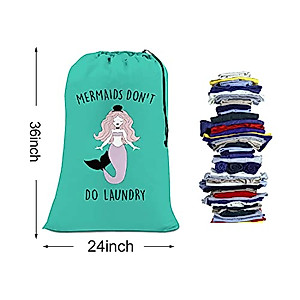 Laundry Bag with Cute Mermaid Pattern, Dirty Clothes Bag for Traveling, Dirty Laundry Travel Bag, Large Laundry Bag, College Laundry Bag, Easy Fit a Laundry Hamper or Basket, Mermaid Gifts for Girls